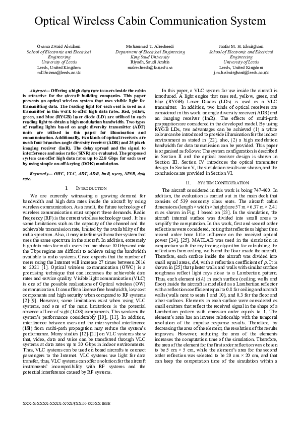 (PDF) Optical Wireless Cabin Communication System