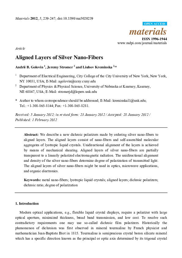 (PDF) Aligned Layers of Silver Nano-Fibers