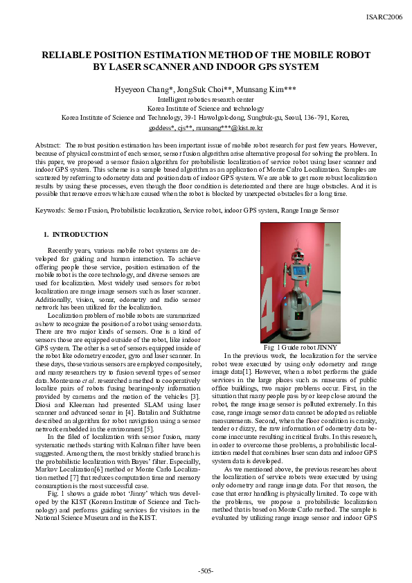 Pdf Reliable Position Estimation Method Of The Mobile Robot By Laser