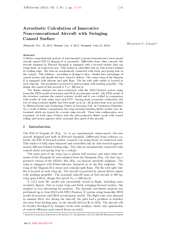 (PDF) Aeroelastic Calculation of Innovative Non-conventional Aircraft with Swinging Canard Surface