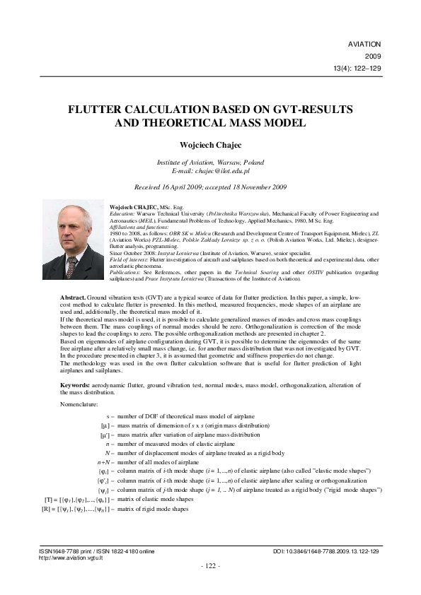 (PDF) Flutter Calculation Based on GVT-Results and Theoretical Mass Model