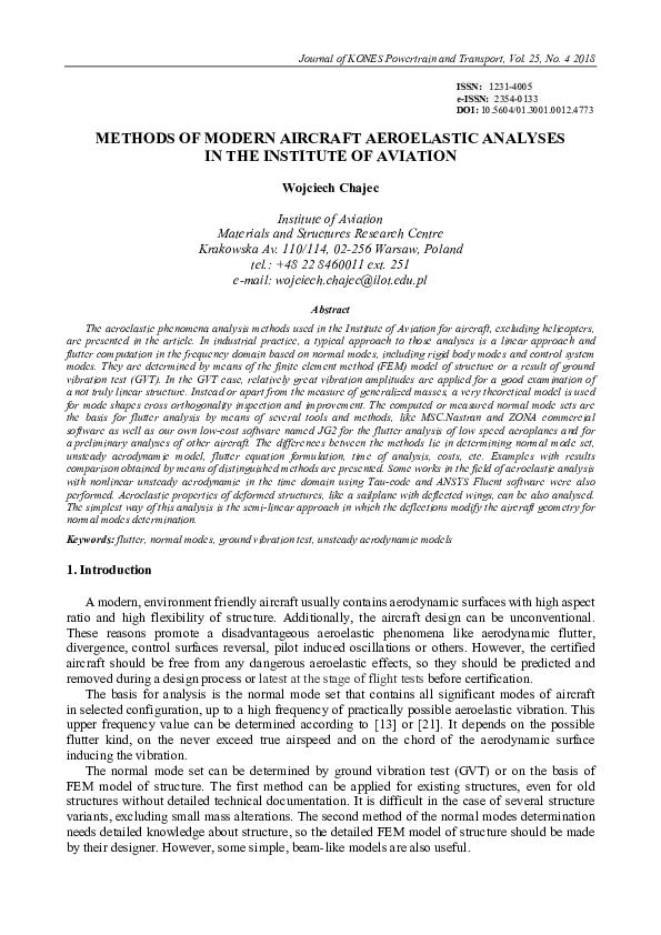 (PDF) Methods of Modern Aircraft Aeroelastic Analyses in the Institute of Aviation