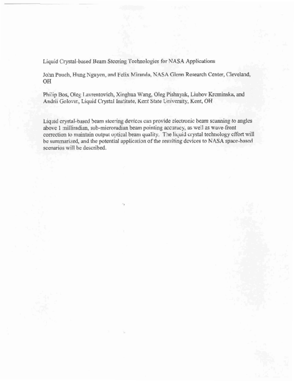 (PDF) Liquid Crystal-based Beam Steering Technologies for NASA Applications