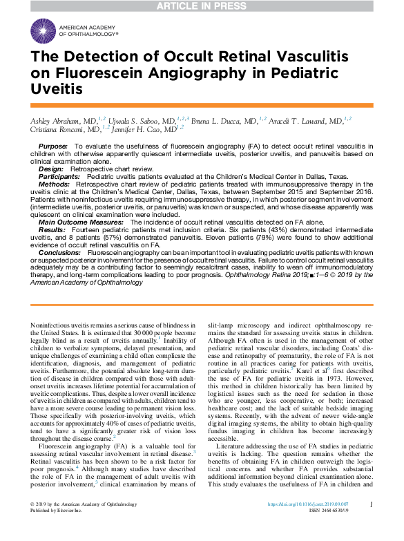 (PDF) The Detection of Occult Retinal Vasculitis on Fluorescein ...