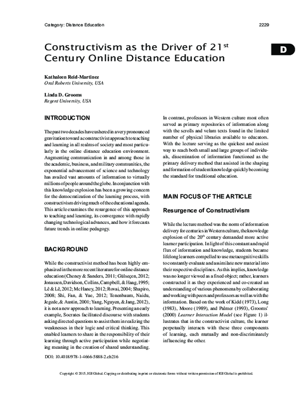 (PDF) Constructivism as the Driver of 21st Century Online Distance ...