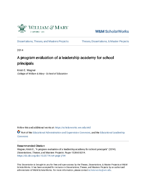 (PDF) A Program Evaluation of a Leadership Academy for School Principals