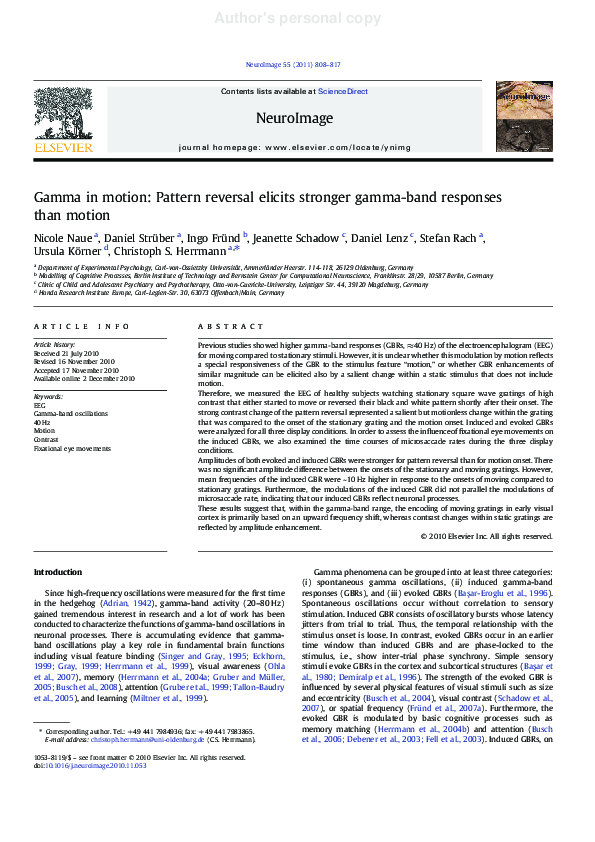 (PDF) Gamma in motion: Pattern reversal elicits stronger gamma-band ...