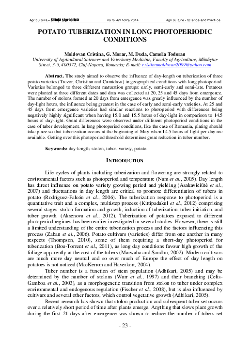 (PDF) Potato Tuberization in Long Photoperiodic Conditions