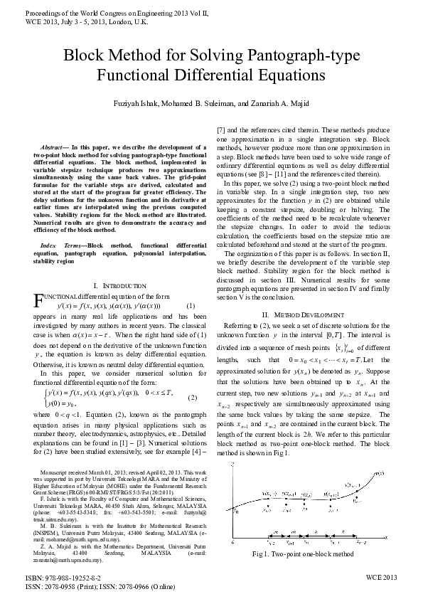 (PDF) Block method for solving pantograph-type functional differential equations