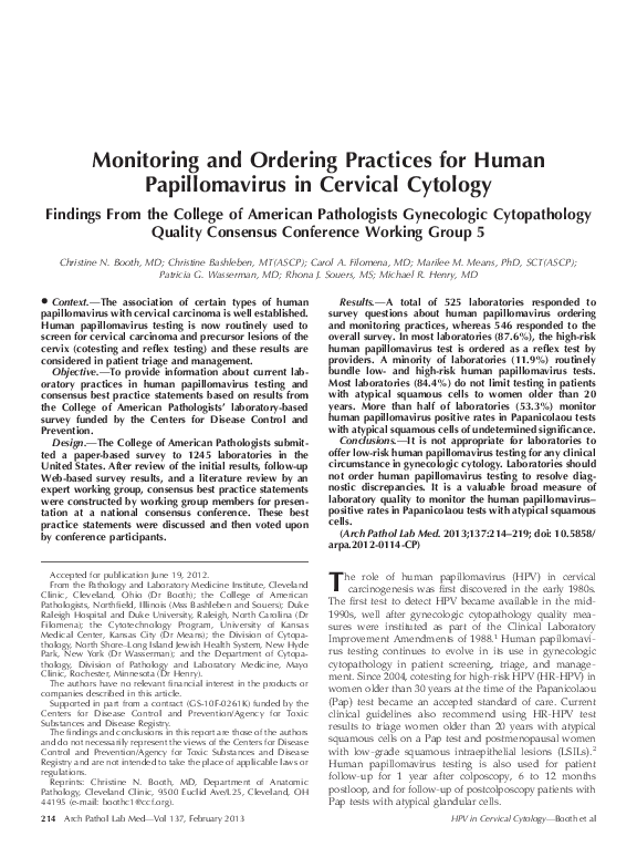 (PDF) Monitoring and Ordering Practices for Human Papillomavirus in ...