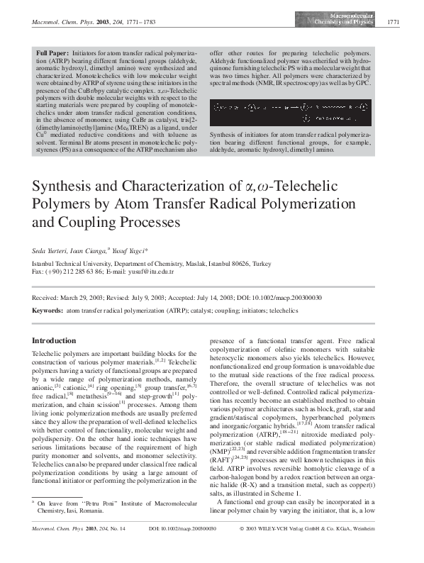 (PDF) Synthesis and Characterization ofα,ω-Telechelic Polymers by Atom ...