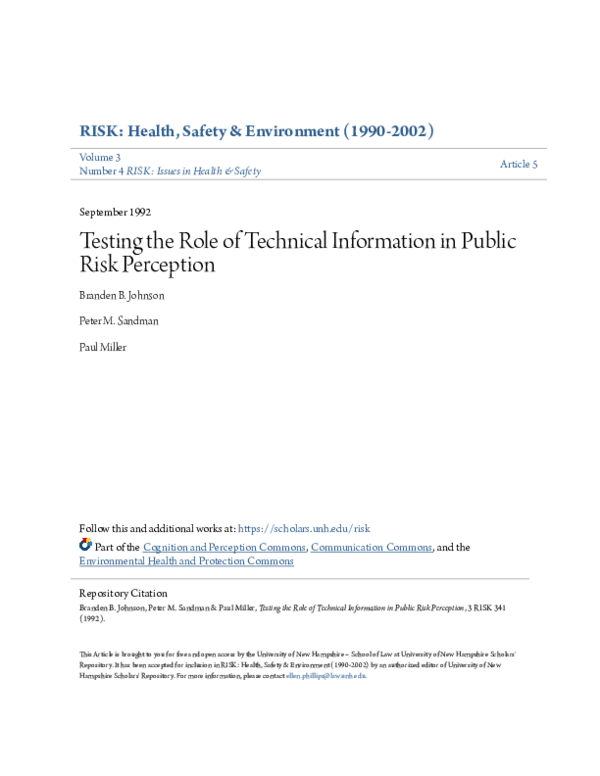 (PDF) Testing the role of technical information in public risk perception