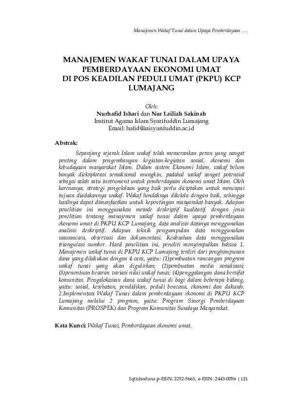 Pdf Manajemen Wakaf Tunai Dalam Upaya Pemberdayaan