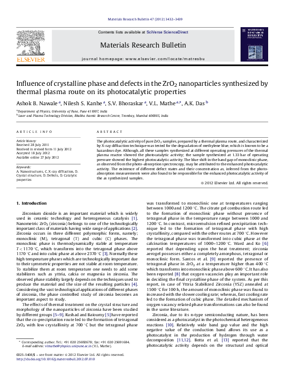 (PDF) Influence of crystalline phase and defects in the ZrO2 ...