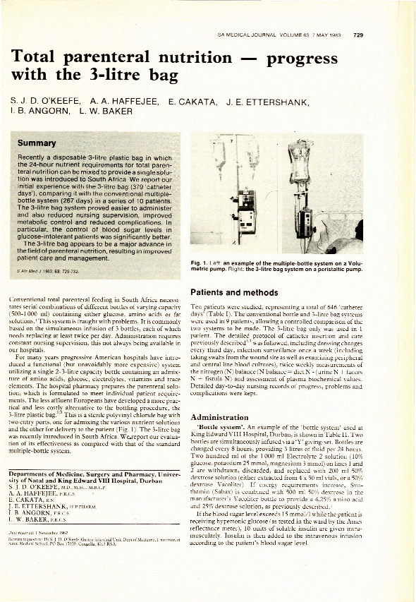 (PDF) Total parenteral nutrition--progress with the 3-litre bag