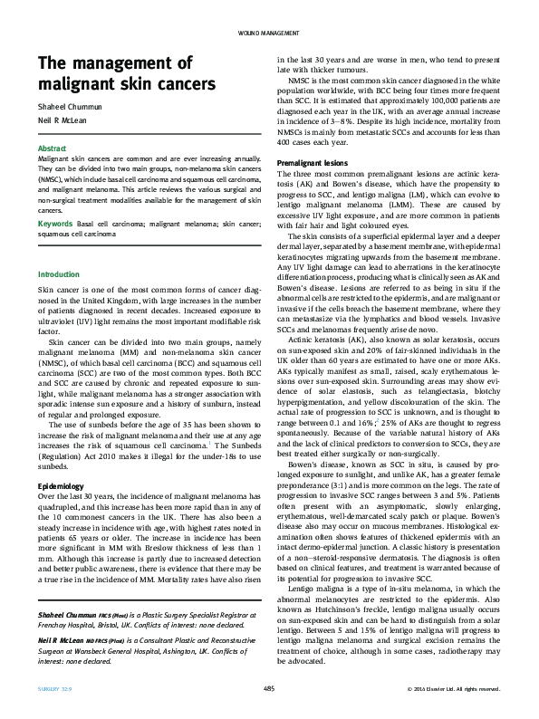 (PDF) Management of malignant skin cancers