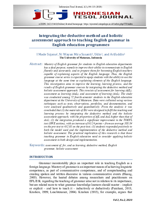 (PDF) Integrating Deductive Methods in English Grammar