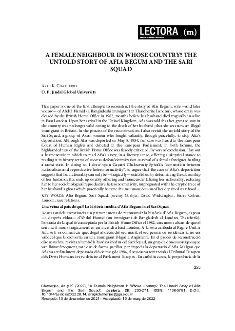 (PDF) vol.28 (2022) Arup Chatterjee A FEMALE NEIGHBOUR IN WHOSE COUNTRY