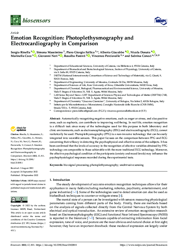 (PDF) Emotion Recognition: Photoplethysmography and Electrocardiography in Comparison