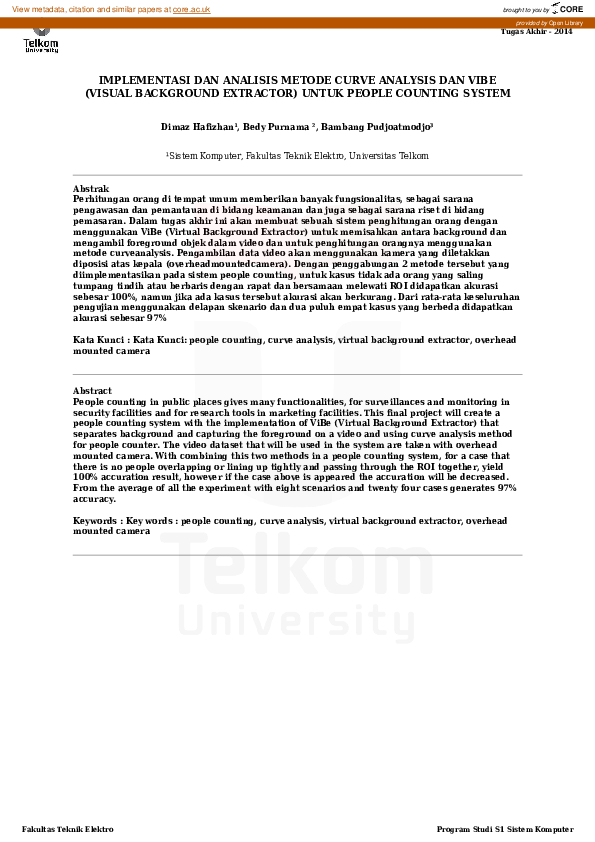 (PDF) Implementasi Dan Analisis Metode Curve Analysis Dan Vibe (Visual Background Extractor ...
