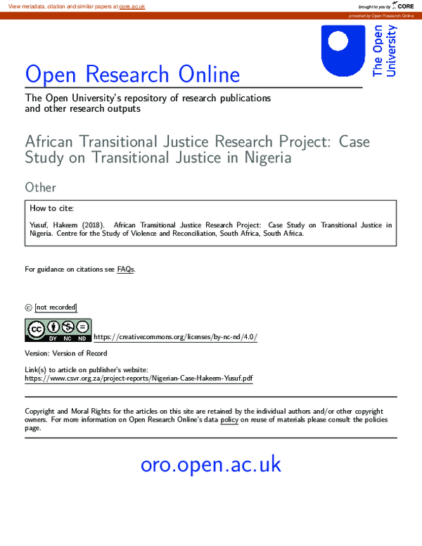 (PDF) African Transitional Justice Research Project: Case Study on ...