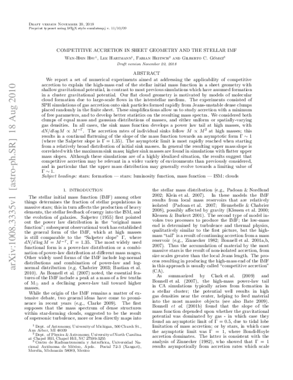 (PDF) Competitive Accretion in a Sheet Geometry and the Stellar Imf