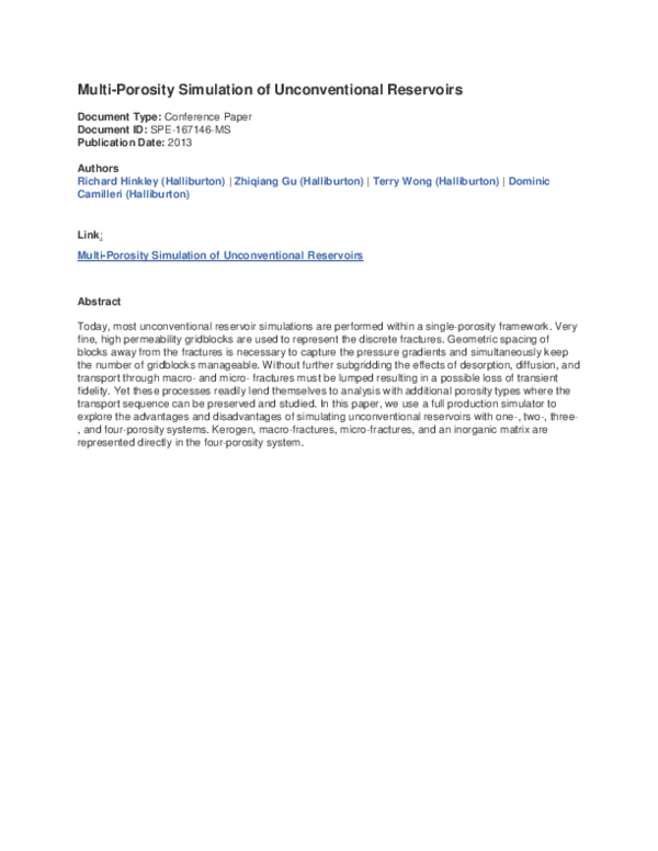 (PDF) Multi-Porosity Simulation of Unconventional Reservoirs
