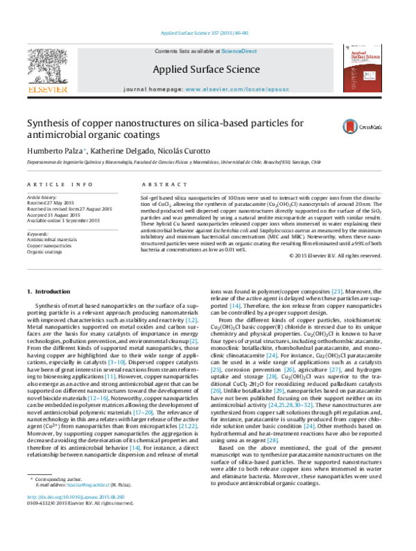 (PDF) Synthesis of copper nanostructures on silica-based particles for antimicrobial organic ...