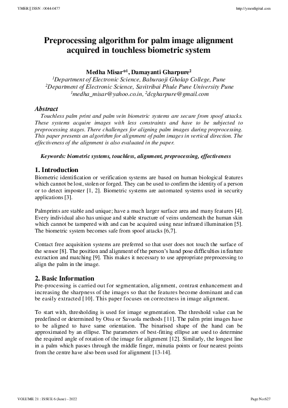 Pdf Preprocessing Algorithm For Palm Image Alignment Acquired In Touchless Biometric System