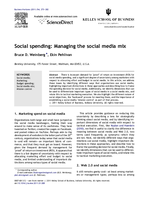 (PDF) Social spending: Managing the social media mix