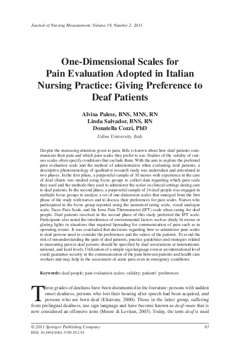 (PDF) One-Dimensional Scales for Pain Evaluation Adopted in Italian ...