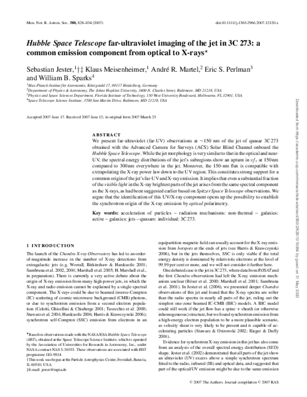 (PDF) Hubble Space Telescope far-ultraviolet imaging of the jet in 3C ...