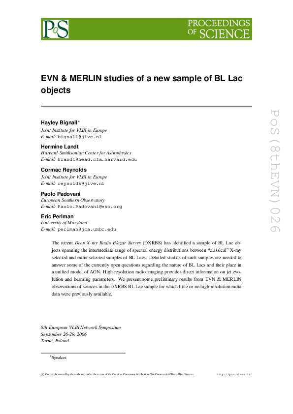 (PDF) EVN & MERLIN studies of a new sample of BL Lac objects