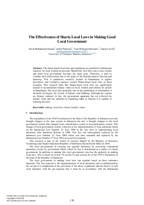 (PDF) The Effectiveness of Sharia Local Laws in Making Good Local ...