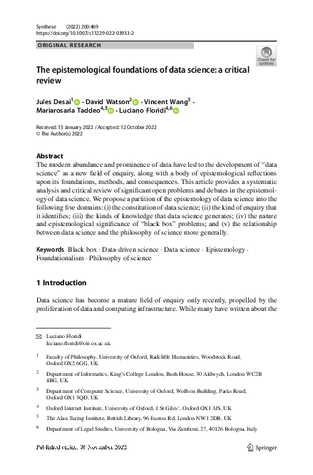 (PDF) The epistemological foundations of data science: a critical review