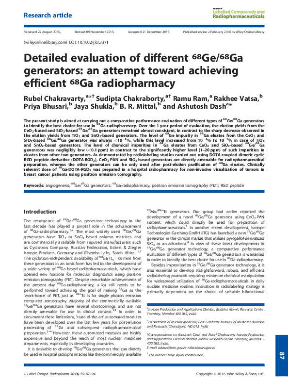 (PDF) Detailed evaluation of different68Ge/68Ga generators: an attempt ...