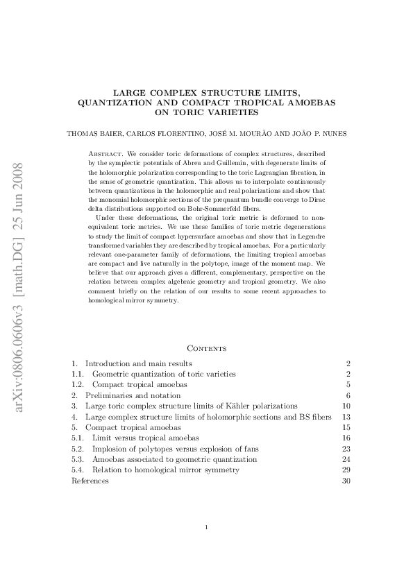 (PDF) Large complex structure limits, quantization and compact tropical ...