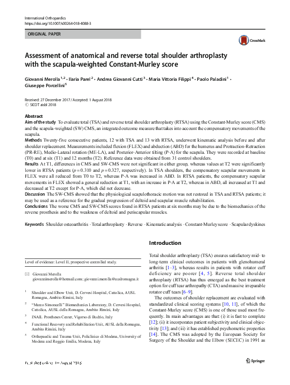 (PDF) Assessment of anatomical and reverse total shoulder arthroplasty ...