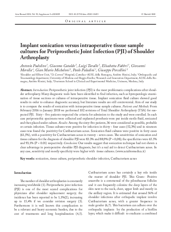(PDF) Implant sonication versus intraoperative tissue sample cultures ...