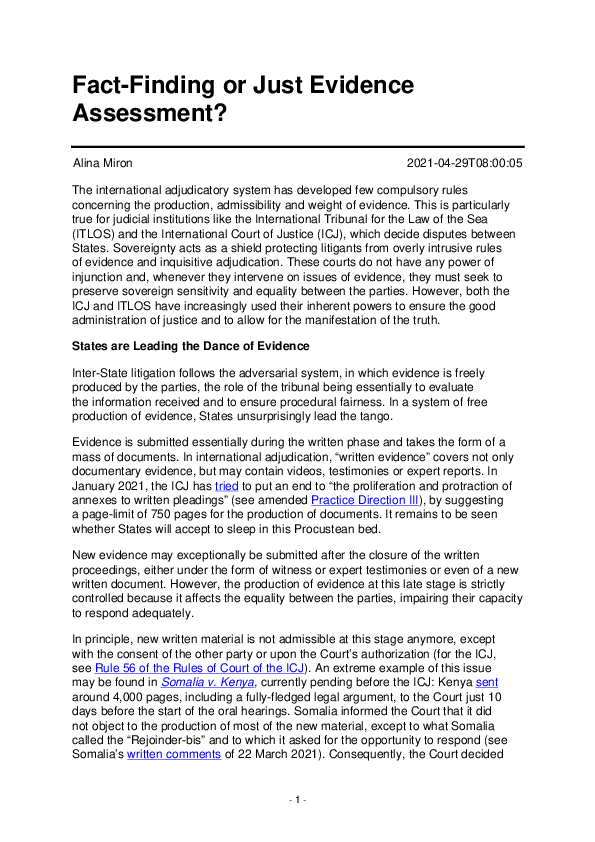 (PDF) Fact-Finding or Just Evidence Assessment?