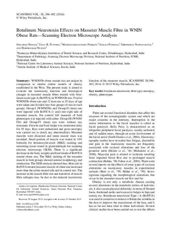 (PDF) Botulinum neurotoxin effects on masseter muscle fibre in WNIN ...
