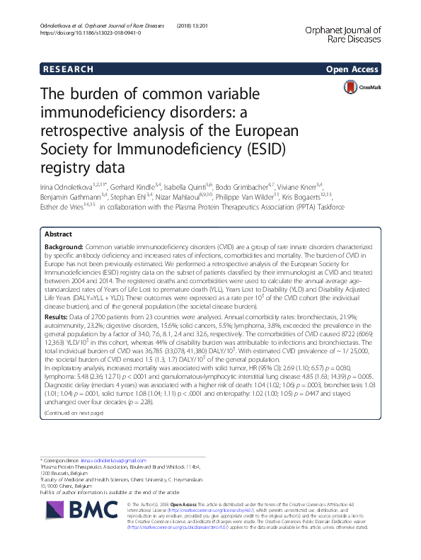 (PDF) The burden of common variable immunodeficiency disorders: a ...
