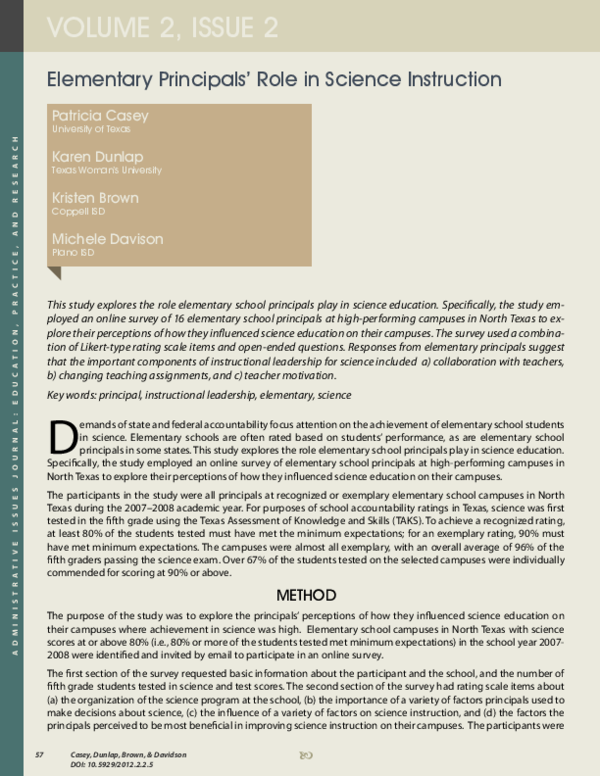 (PDF) Elementary Principals’ Role in Science Instruction