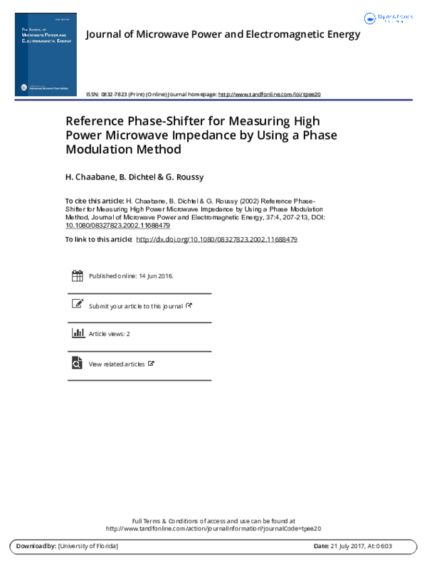 (PDF) Reference Phase-Shifter for Measuring High Power Microwave Impedance by Using a Phase ...