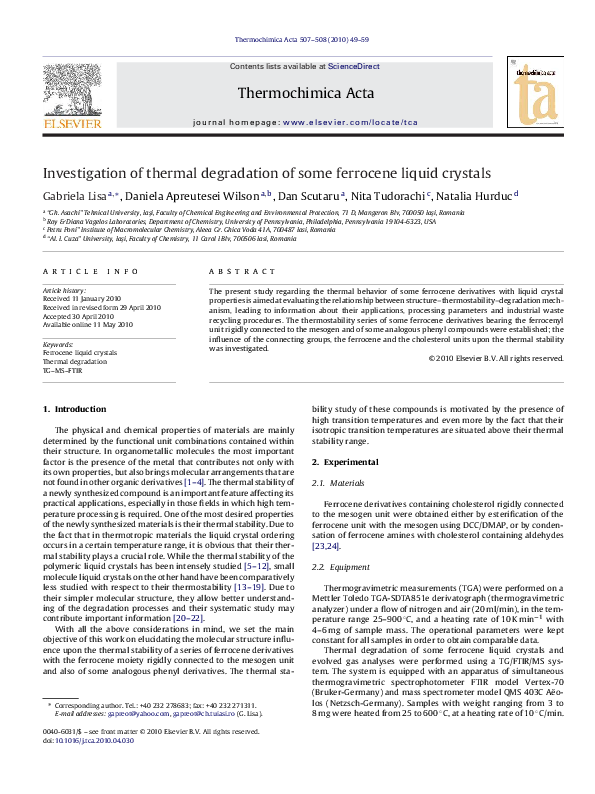 (PDF) Investigation of thermal degradation of some ferrocene liquid ...
