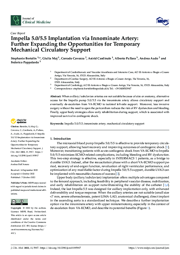 (PDF) Impella 5.0/5.5 Implantation via Innominate Artery: Further ...
