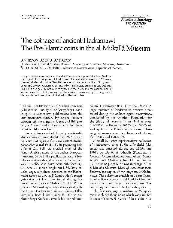 (PDF) The coinage of ancient Hadramawt The Pre-Islamic coins in the al ...