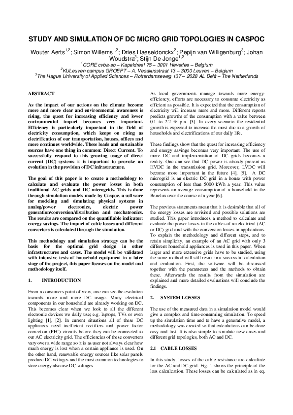(PDF) Study and simulation of DC micro grid topologies in Caspoc