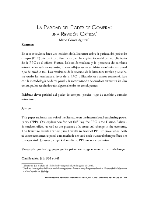 (PDF) La paridad del poder de compra: Una revisión crítica