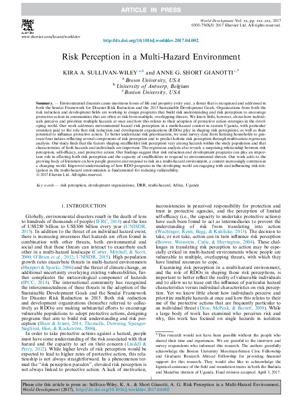 (PDF) Risk Perception in a Multi-Hazard Environment